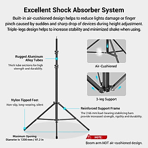 SmallRig Aluminum Light Stand 110"/9.2ft/280cm, Adjustable Photography Air-Cushioned Tripod Stand with 1/4" Screw for Softbox, Studio Light, Flash, Umbrella, Ring Light, Max Load 5kg, RA-S280A - 3737