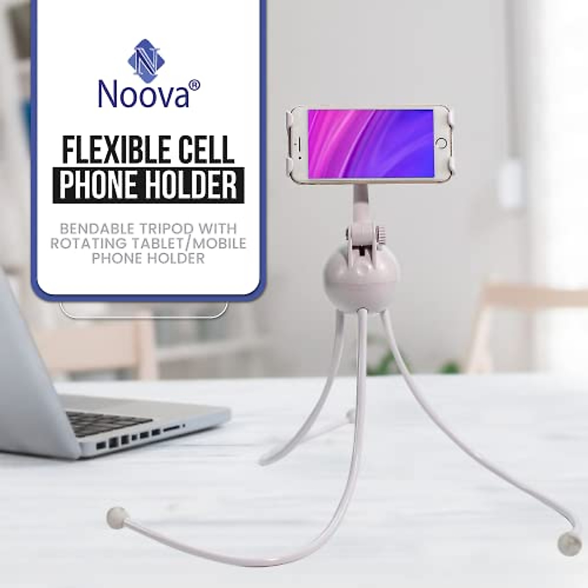 Flexible Cell Phone Holder/Stand for Bed - Hands Free iPhone and Android Phone Stand Holder - Bendable Tripod with Rotating Tablet/Mobile Phone Holder for Filming, Reading or Watching Videos