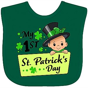inktastic My 1st St. Patrick's Day- Baby in Top Hat and Bow Baby Bib Green 34f0f