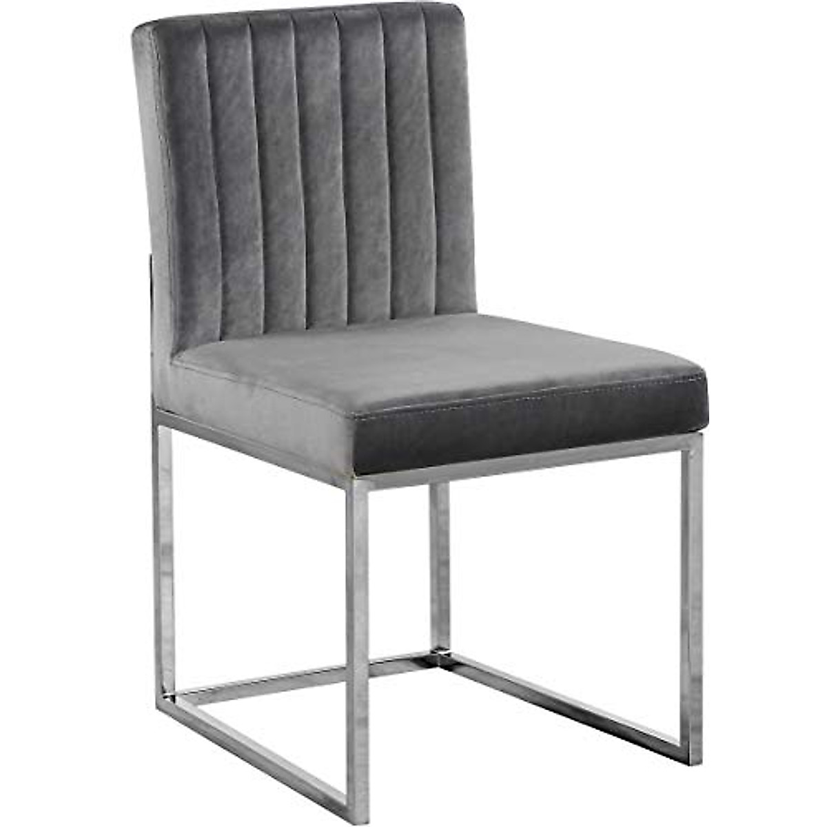 Meridian Furniture Giselle Collection Modern | Contemporary Velvet Upholstered Dining Chair with Durable Metal Base, Set of 2, 18" W x 22" D x 32" H, Grey