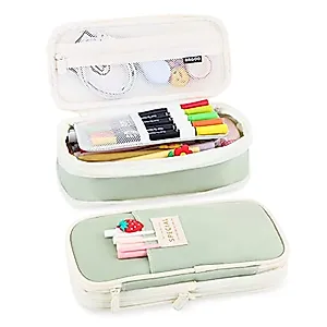 iSuperb Pencil Case Big Capacity Canvas Multifunction 20 Compartment Pen Bag Zipper Stationery Organizer Pouch Square Grid Cosmetic Bag…
