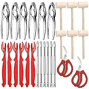 26 PCS Seafood Tools Include Crab Crackers, Seafood Scissors, Lobster Sheller, Crab Hammer,and Shellfish Forks,Nutcracker Set