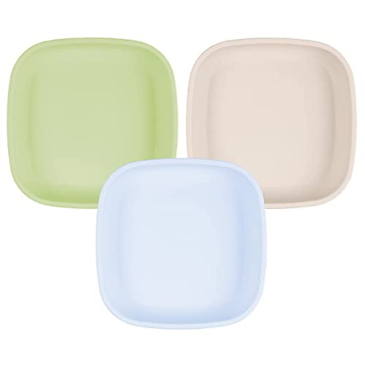 Re-Play Made in USA 7" Toddler Plates, Set of 3 Without Lid - 22 Oz. Stackable Plastic Plates, Dishwasher and Microwave Safe - 7.37" x 7.37" x 1.25" Kids Plates, Monochrome