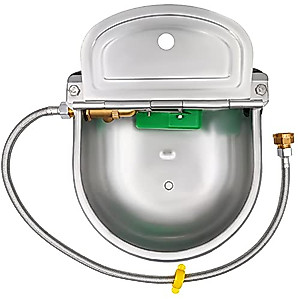 KHEARPSL Automatic Waterer Bowl with Brass Float Valve and Drain Hole, Stainless Steel Dog Livestock Water Bowl with Hose, Connector and Screws