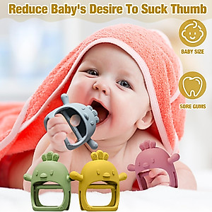4 Packs Baby Teething Toy Silicone Teething Toys for Babies 0-6 Months Anti Dropping Wrist Hand Teethers Mitten Chick Baby Chew for Sucking Needs