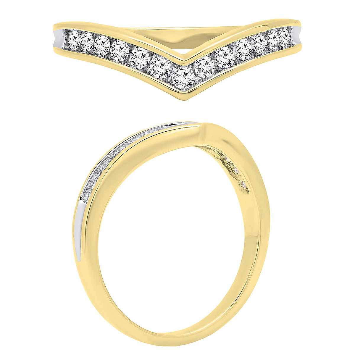 Dazzlingrock Collection 0.25 Carat (ctw) Round White Diamond Stackable Anniversary Guard Chevron Ring 1/4 CT | 10K Yellow Gold, Size 9.5