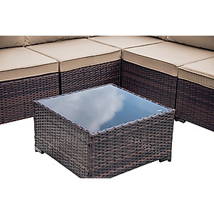 ASJMR Outdoor Patio Furniture Set, 14 Pieces Outdoor Sectional Furniture Patio Sofa, All-Weather PE Rattan Patio Conversation Set with Tempered Glass Top Table & Cushions(Brown).