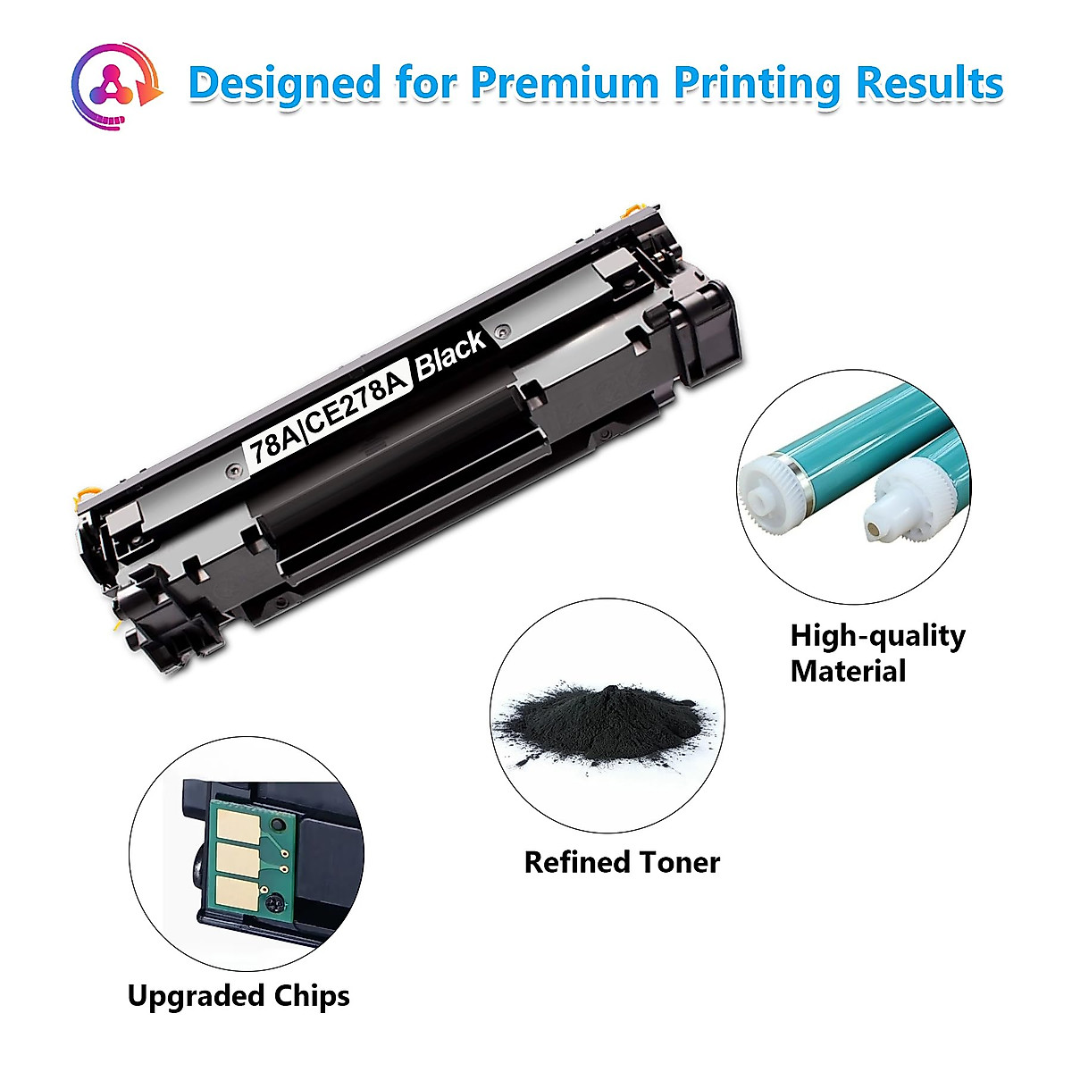 78A Black Toner Cartridge 4 Pack (with Chip) | Replacement for HP 78A Toner Cartridge Compatible with Laser Pro P1606dn, P1606, P1566, P1560; M1536dnf, M1537dnf, M1538dnf, M1530 MFP Printer | CE278A