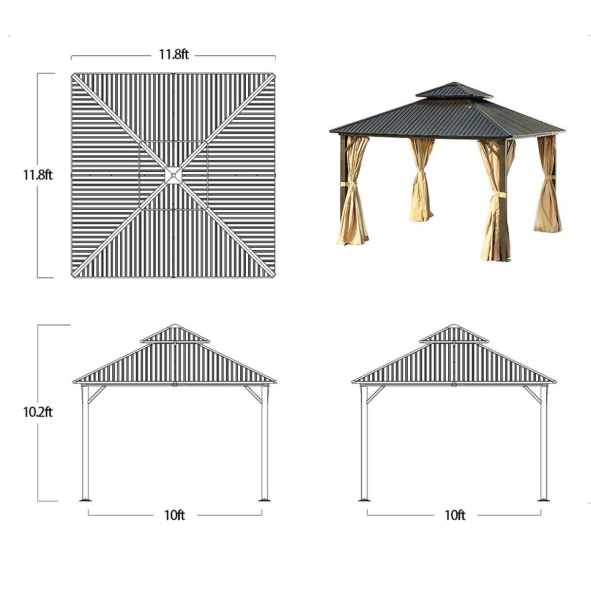BPS Hardtop Gazebo 12' X 12' Outdoor Tent Shelter Canopy with Netting for Patio, Garden, Yard and Party
