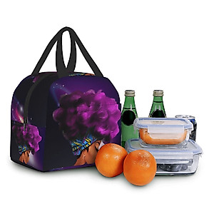 Duduho African American Black Girl Lunch Bag Compact Tote Bag Reusable Lunch Box Container For Women Men School Office Work