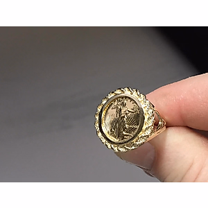 TEX 14k Yellow Gold Ring, 1/10oz US Lady Liberty Coin, Approx 11.4g