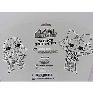 L.O.L Surprise Dolls Gel Pens on Card, Assorted Colors Glitter Pen Writing Tool Collectible, Stocking Stuffers, Party Favors, Goodie Items & Gift for Kids, Girls School & Office Supplies (14 Pcs Set)