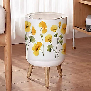 Small Trash Can with Lid for Bathroom Kitchen Office Diaper Yellow flowers nature botanical decorative collection collection Bedroom Garbage Trash Bin Dog Proof Waste Basket Cute Decorative
