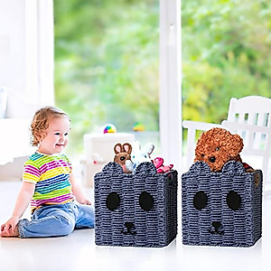 Vagusicc Wicker Storage Baskets, Collapsible Storage Basket with Handles, Toy Bin for Boys and Girls Toys Gifts, 9'' x 9'' x 9'', Set of 2, Dark Blue