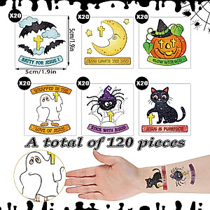 Sinmoe 120 Pcs Glitter Religious Halloween Temporary Tattoos for Kid Christian Temporary Tattoos Stickers Bible Verse Tattoos Temporary Cross Pumpkin Ghost Halloween Party Favors for Kid Men Women