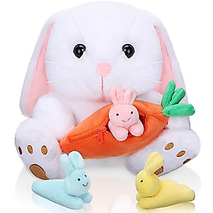 Easter Bunny Stuffed Animals with 3 Bunnies in a Carrot Rabbit Decor 10 Inches Easter Rabbit Plush Soft Cute Bunny Plush Toys Desktop Decoration for Boys and Girls Holiday Birthday Gift(Bunny)