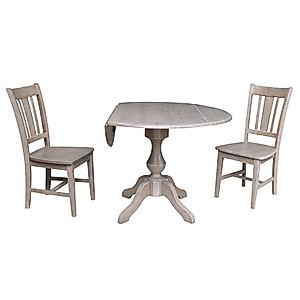 International Concepts 42" Round Top Pedestal 2 Chairs Dining Table, Washed Gray Taupe