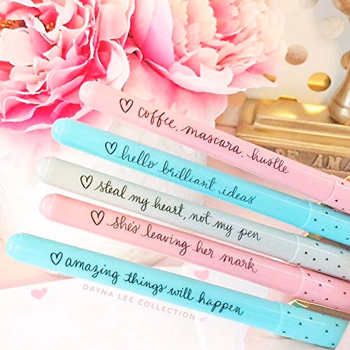 Eccolo Dayna Lee Collection Anything is Possible - Fine Tip Black Ink Ballpoint Pens (Set of 5), Inspiring Quotes, Gift Boxed