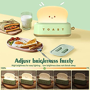 QANYI Desk Decor Toaster Lamp, Rechargeable Small Lamp with Smile Face Toast Bread Cute Toaster Shape Room Decor Night Light for Bedroom, Bedside, Living Room, Dining, Desk Decorations, Gift (Green)