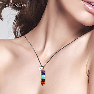 JADENOVA 7 Chakra Necklace Pendant Hexgonal Energy Healing Gemstone Crystal Dowsing Divination Pendulum 18 Inches Stainless Steel Chain