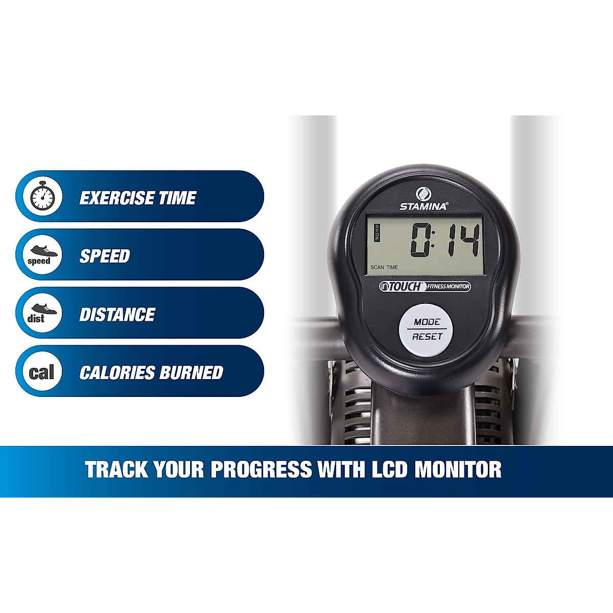 Stamina Air Resistance Bike 876 - Smart Workout App, No Subscription Required - Dynamic, Adjustable Tension - Multi-Function LCD Monitor - Dual-Action Arms to Engage The Upper Body