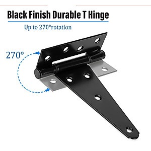 6 Inch T-Strap Heavy Duty Shed Door Hinges，4 PCS Black Wrought Hardware Rustproof Gate Hinge for Wooden Fence,Barn Door Gates,Yard Door
