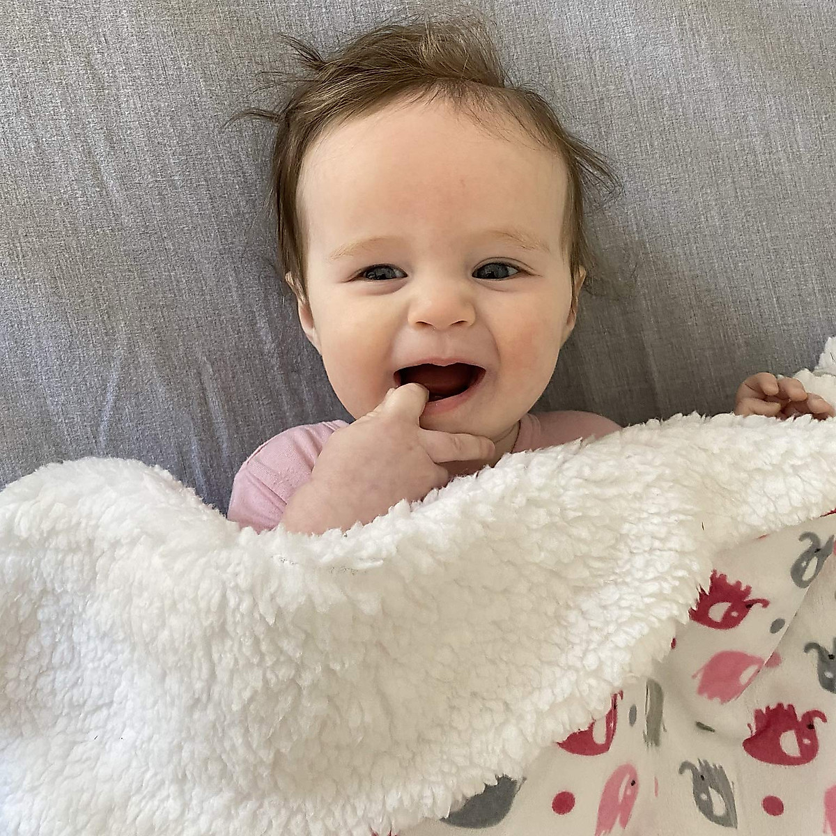 EVERYDAY KIDS Large Ultra Soft Gray and Pink Elephant Minky Baby Blanket for Girls Mink and Sherpa Toddler and Baby Girl Blanket Measures 30 x 40”; Trendy Animal Elephant Baby Nursery Decor