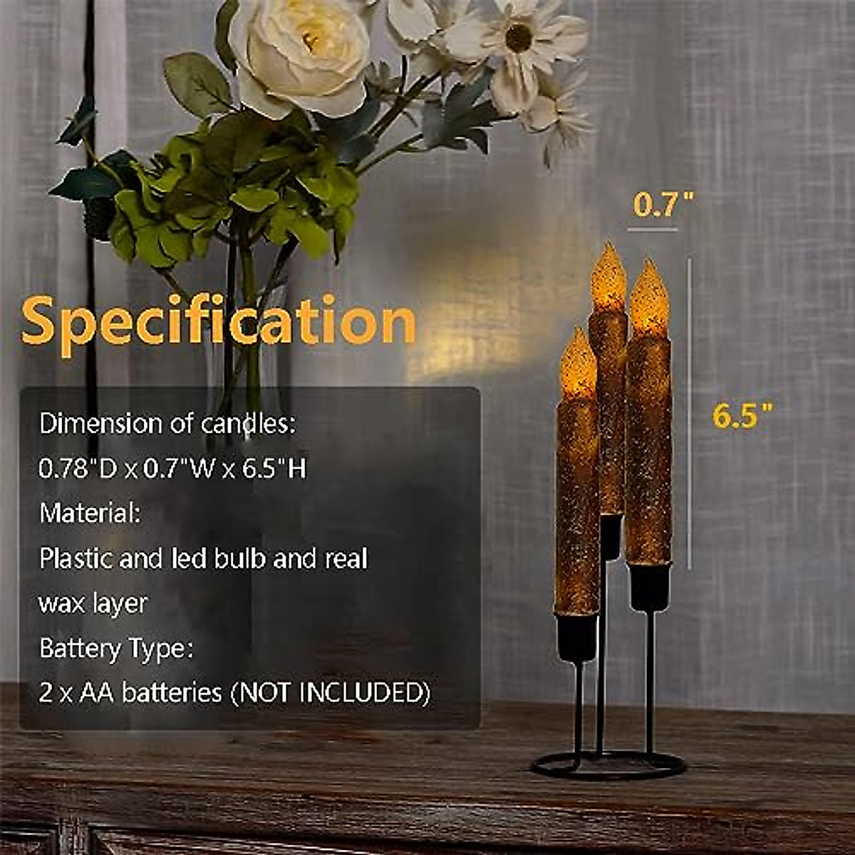 Aulaygo Real Wax Pillar Taper Candle Primitive Candles Battery Operated LED 6pcs Dripless Yellow Drip Electric Flickering Flameless Candles for Christmas Halloween Home Decor Church