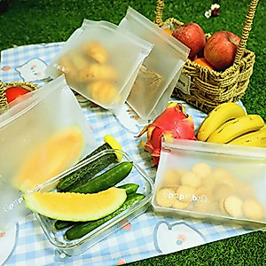 Reusable Freezer Bags, 8 Pack PEVA Material Reusable Storage Bags, Leak proof Reusable Bags Silicone, Reusable Gallon Bags, Plastic Free for Fruit, Marinate Meat, Cereal, Sandwich, Snack, Travel Items