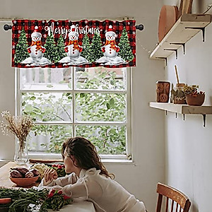 Xmas Tree Curtains Valance for Bedroom Living Room, Christmas Snowman Window Curtains & Drapes Rod Pocket Snowflake Winter Snowy Valances for Kitchen Window Curtains Over Sink 54 x 18in,1 Panel