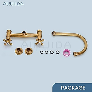 Airuida Antique Brass Wall Mount Kitchen Sink Faucet, Wall Mounted 8 Inches Center Faucet, Wall Mounted Commercial Kitchen Faucet, 360 Degree Swivel Spout Mixer Commercial Tap with Female Thread