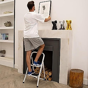 SIMPLI-MAGIC Step Ladder, 2 Step Stool Ergonomic Folding Step Stool with Wide Anti-Slip Pedal Sturdy Step Stool for Adults Multi-Use for Household, Kitchen，Office Step Ladder Stool (2 Step-White)