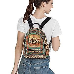 Wideasale Aztec Kokopelli Southwest Print Backpack Purse for Women Tribal Native American Indian Mini Travel Backpack Ethnic Style Pu Leather Casual Daypack