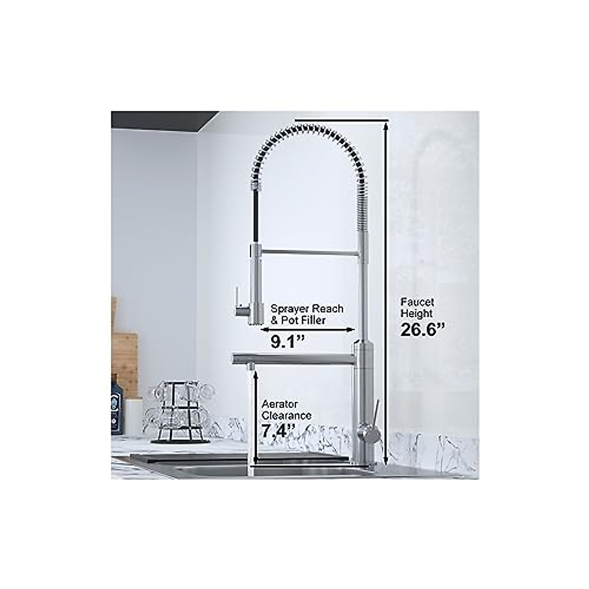 CWM Commercial Pull Down Kitchen Faucet with Sprayer-Modern High Arch Stainless Steel Kitchen Sink Faucets with Pre-Rinse Sprayer for Kitchen Sinks,Brushed Nickel,26.61inch