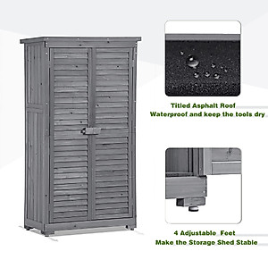 Gray Wooden Outdoor Organizer Lockable Cabinet 3-Tier Storage Solution Ideal Patio Storage Weatherproof Fir Wood Shutter Design