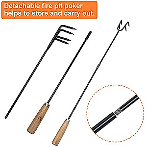 Steel Fireplace Poker 33 in, Luxiv Black Fire Pit Poker Detachable Metal Fire Stoker Poker Stick with Wood Handle and 4 Tips Camping Fireplace Tool for Outdoor Indoor Fireplace Tool for Fire Pit, BBQ