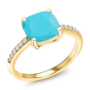 Gem Stone King 18K Yellow Gold Plated Silver 8MM Cushion Cut Gemstone Birthstone Engagement Ring | Wedding Anniversary Promise Ring For Women | Available In Size 5-9