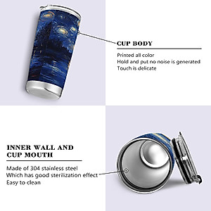 Midnight Starry Sky Stars Sparkling Stainless Steel thermal cups Leak-proof Lid and Straw travel mug for hot and cold drinks portable coffee tumbler 20 OZ