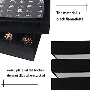 Pengup 5 Pcs/set Stackable Jewelry Organizer Trays,Rings Necklaces Earrings Bracelets Display Storage Trays Holder with Glass Lid (Black Velvet)