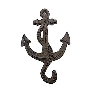 Comfy Hour 7.17" Cast Iron Anchor Decorative Single Key Coat Hook Wall Hanger, Brown, Antique & Vintage Collection