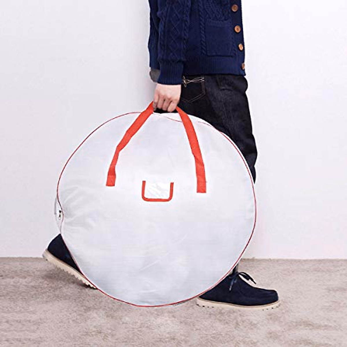 TQS 30" Christmas Garland Ornaments Wreath Storage Bag - Christmas Large Wreath Storage Container - Reinforced Wide Heavy Duty Handle and Double Sleek Zipper -Protect Your Party Decorations - White