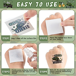 144 Sheets Camouflage Tattoo Camouflage Army Party Favors Military Tank Helicopter Fake Tattoos Stickers for Men Boys, 9 Styles