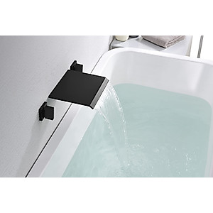 SUMERAIN Matte Black Wall Mount Bathtub Faucet Waterfall Tub Filler Two Handles High Flow Rate