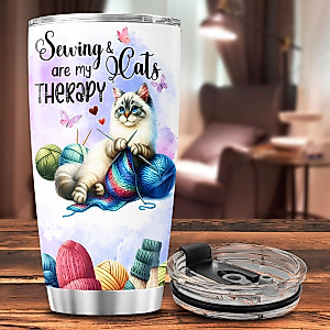 HUBUPU Tumbler 20 Oz With Lid And Straw, Lovers For Tumblers, Cats Sewing, Cat Gifts