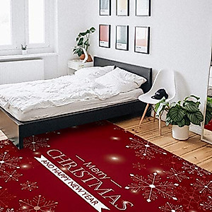 Area Rug Absorbent Non-Slip Rectangle Rug Merry Christmas Romantic Snowflake Red Rugs for Living Room Bedroom Kitchen Entryway, Soft Floor Mat Indoor Carpet Accent Rugs 2x3 Feet