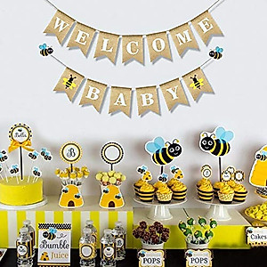 Uniwish Welcome Baby Banner Bee Theme Baby Shower Decorations Rustic Burlap Bunting Boy Girl Gender Reveal Party Supplies