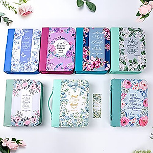 Bible Cover Case for Women with a Matched Bookmark Floral PU Leather Bible Cover Bag with Pockets and Zipper for Standard and Large Size Study Bible 10.8"x7.8"x2"