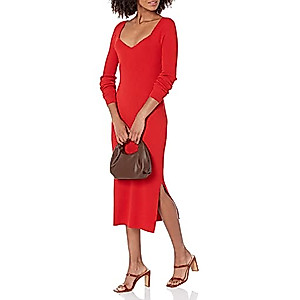 The Drop Women's Cameron Ribbed Sweetheart Neckline Midi Sweater Dress, Lava red, M