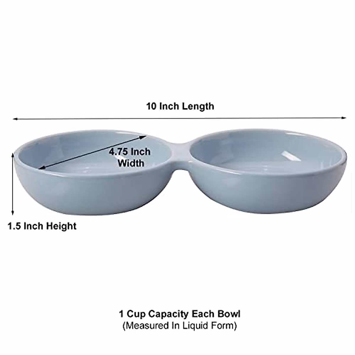 PetRageous 91431 Wubbys Duo Diner Stoneware Bowl 10-Inch Wide and 1.5-Inch Tall Bowl with 1-Cup Capacity Each Bowl and Dishwasher and Microwave Safe for Extra Small Dogs and Cats, Blue