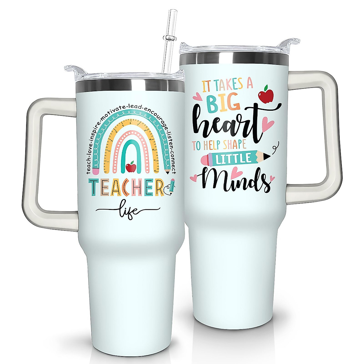 thmasamwr 40oz Teacher Tumbler with Handle, Stainless Steel Teacher Water Bottle Cup, Teacher's Travel Coffee Mug, Thanksgiving,Christmas,Graduation Gifts for Teachers